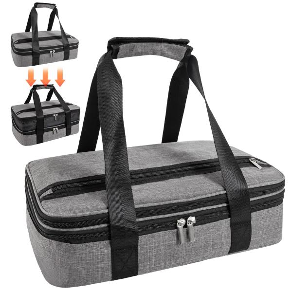 商品名: 断熱キャセロールキャリア ホットまたはコールドフード用 拡張可能なキャセロールディッシュキャリアバッグ ポータブルトートパイキャリア ホットコールドフードキャリアバッグ 持ち寄りパーティー ピクニック ビーチ ギフト用 QEES ...