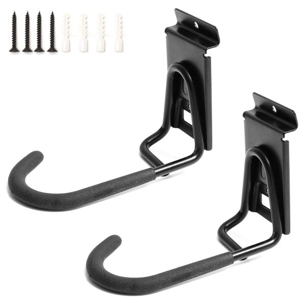 商品名: Slatwall ホースフック 高耐久 ガレージストレージ ユーティリティツール ダブルホルダー 自転車ハンガー オーガナイザー 自転車ラダー 折りたたみ椅子用 (2個パック ブラック) Slatwall Bike Hooks, ...