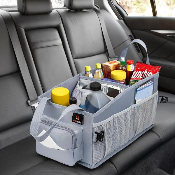 商品名: カーシートとトランクオーガナイザー、フロントまたはバックシートストレージ - SUVの助手席の床、座席の下または間の整理、男性と女性への車のギフト(グレー) FoxBox Car Seat and Trunk Organizer,...