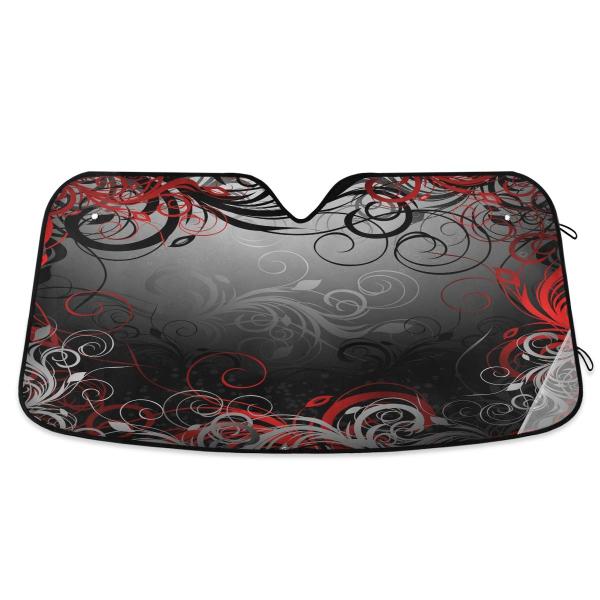 商品名: KEEPREAL ブラックレッドフローラルフロントガラスサンシェード ユニバーサルフィット 車用サンシェード 車を涼しく保ちます 紫外線と熱反射板 KEEPREAL Black Red Floral Windshield Sun ...