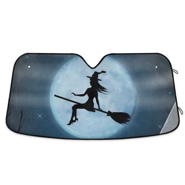 商品名: YYZZH ハロウィン 魔女 月 星 車 フロントガラス 日よけ ブロック 紫外線 サンバイザー プロテクター アコーディオン 折りたたみ式 サンシェード 車を涼しく保ちダメージを与えず使いやすい 様々なサイズのフロントガラスに対...