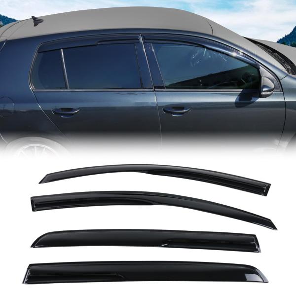 商品名: FREEMOTOR802 2010-2014 VW Golf MK6 ウィンドウバイザーテープ スモークティントアクリル 4個 FREEMOTOR802 Tape-on Window Visors Compatible with ...