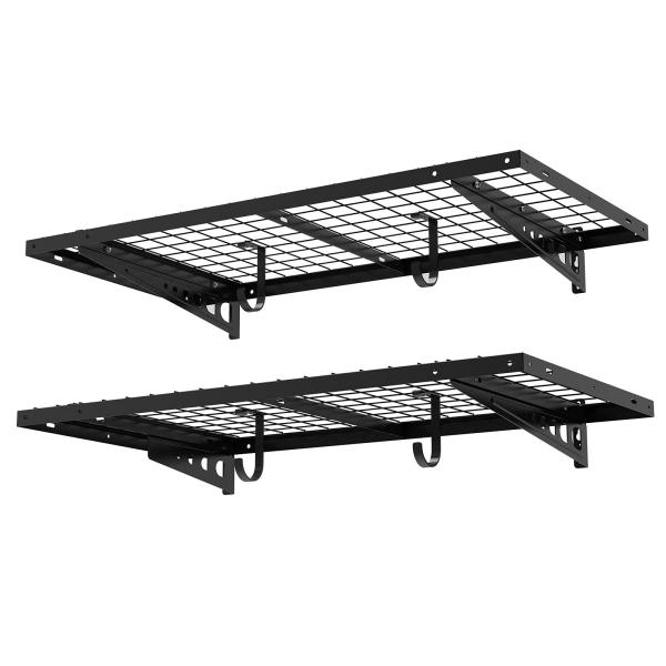 商品名:  FLEXIMOUNTS 2 Pack 2x4ft Garage Storage with 4 Hooks 24x48 inch Bike Wall Shelving Rack, 660lbs Total Weight Capac...