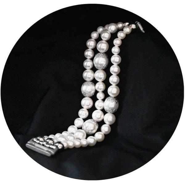 商品名: ホワイトパールバンド Fitbit Versa 3 / Sense 伸縮性ストレッチハンドメイドジュエリーブレスレット スマートウォッチ交換用ストラップ リストバンド ウェアラブルテックウォッチバンド ガールズ レディース USE...