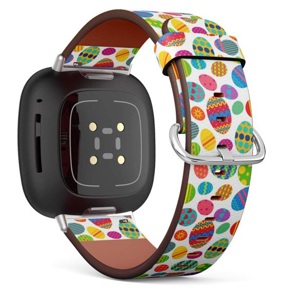 商品名: Q-Beans 交換用レザー時計バンド Fitbit Versa 3とFitbit Senseに対応 - ホワイトにマルチカラーイースターエッグ Q-Beans Replacement Leather Watch Band, Co...