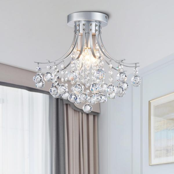 商品名:  Bestier Modern Silver Crystal Semi-Flush Mount Chandelier Lighting Ceiling Light Fixture Lamp for Diningroom Bathr...