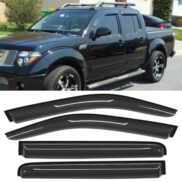 商品名: LLPTA 4個セット 交換用 05-18 日産フロンティア クルーキャブ用 フルサイズ4ドア フロント+リアスモーク サン/レインガード 外側取り付け テープオン ウィンドウバイザー LLPTA Set of 4pcs Comp...