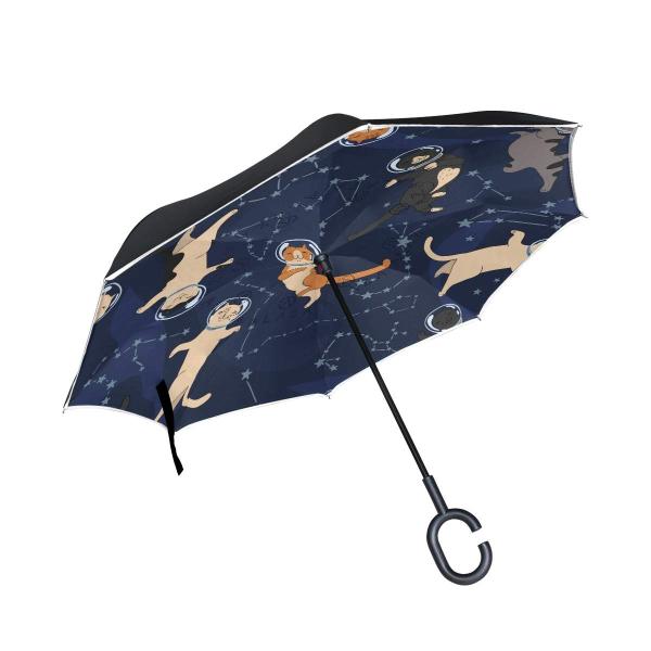 商品名:  hengpai Space Cats Constellations Reverse Inverted Inside Out Umbrella Cars Unigue Windproof UV Proof Double Layer...