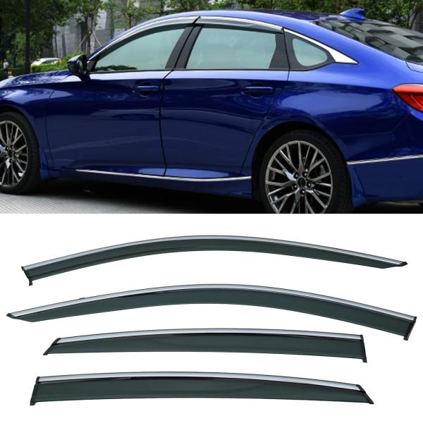 商品名:  LLPTA Window Visors Compatible with 18-22 Accord 4-Door Sedan 4pcs Smoke Tint with Chrome Trim Outside Mount Tape ...