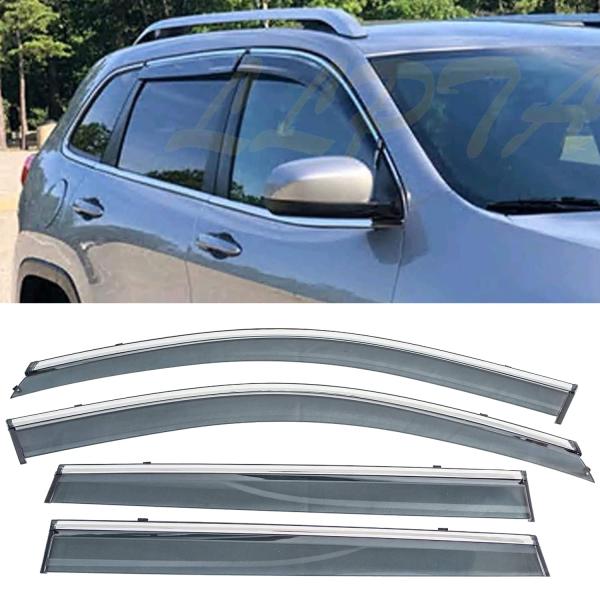 商品名: LLPTA ウィンドウバイザー 14-23チェロキー対応 4個 スモークティント クロームトリム外側マウントテープオン/クリップオンスタイル PVC サンレインガードベント LLPTA Window Visors Compatib...