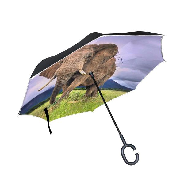 商品名:  hengpai Brown Elephant Animal Reverse Inverted Inside Out Umbrella Cars Unigue Windproof UV Proof Double Layer for...