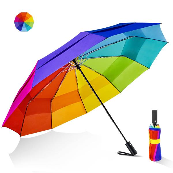 商品名:  Lejorain Large Golf Umbrella Windproof - Oversized 54inch Double Layer Rainbow 10Ribs Folding Travel Umbrella Comp...