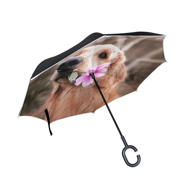 商品名:  hengpai Golden Retriever Dog Reverse Inverted Inside Out Umbrella Cars Unigue Windproof UV Proof Double Layer for ...