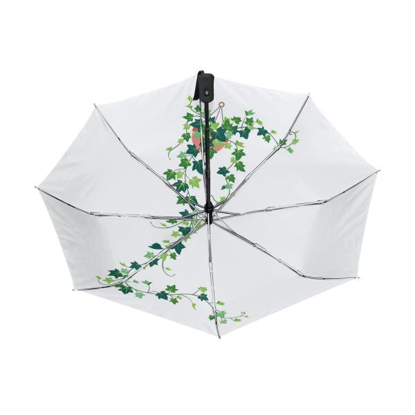 商品名:  Oyihfvs Ivy Leaves On The White Auto Open/Close Folding Umbrella, Strong Inner Print Travel Rain Umbrella, Portabl...