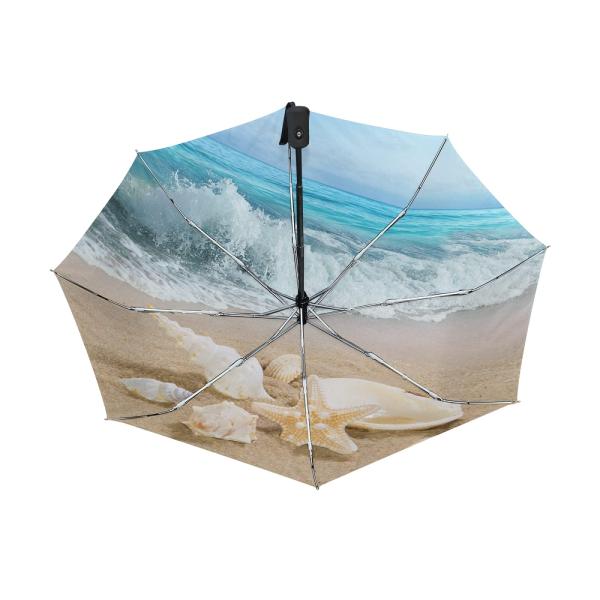 商品名:  Oyihfvs Beach Shells on Sea Shore Auto Open/Close Folding Umbrella, Strong Inner Print Travel Rain Umbrella, Porta...