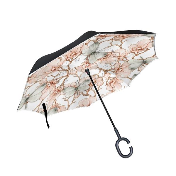 商品名:  hengpai Romantic Vintage Magnolia Butterflies Reverse Inverted Inside Out Umbrella Cars Unigue Windproof UV Proof ...
