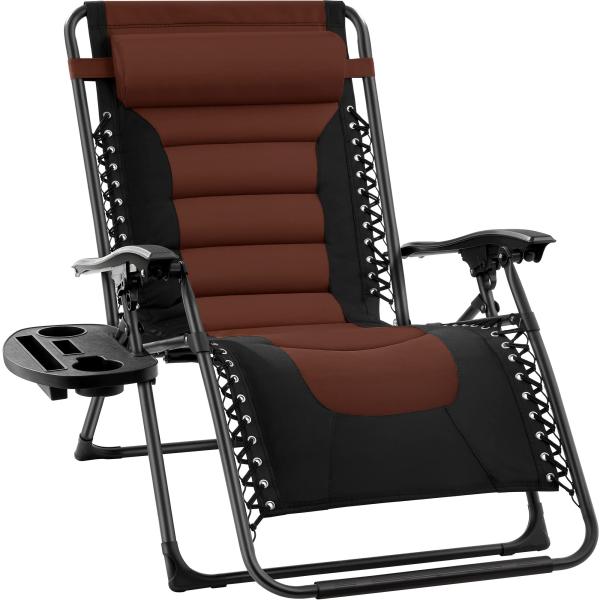 商品名: Best Choice Products 特大パッド入り無重力チェア、折りたたみ式屋外パティオリクライニングチェア、XLアンチグラビティラウンジャー 裏庭用 ヘッドレスト、カップホルダー、サイドトレイ、ポリエステルメッシュ - ブ...