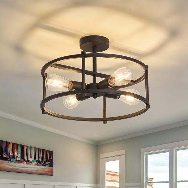 商品名:  hesoge Industrial Semi Flush Mount Ceiling Light,4 Light Rustic Metal Ceiling Light Fixture,Black Farmhouse Chande...