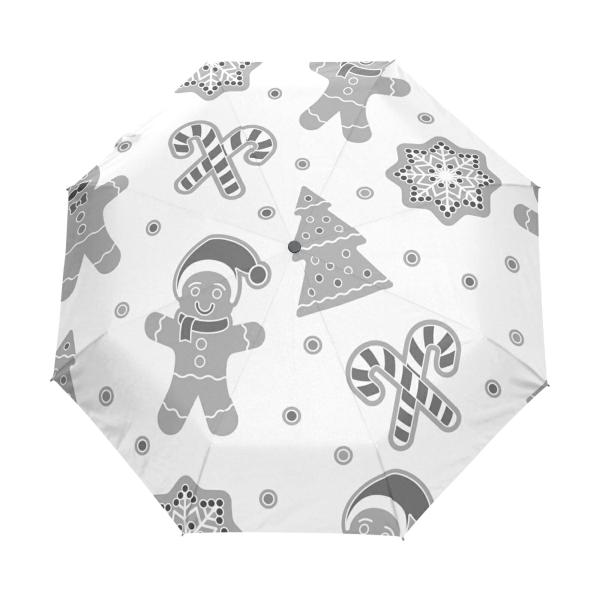 商品名:  Christmas Gingerbread Man Cookies Snow Flake Tree Candy Cane on White Automatic Folding Umbrella, Portable Strong ...