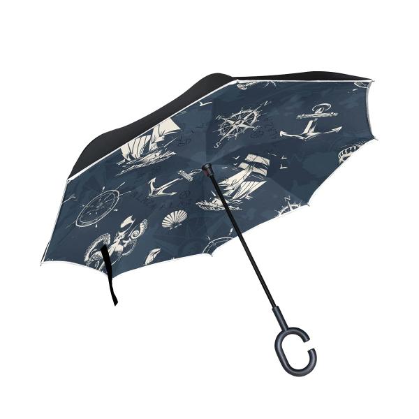 商品名:  hengpai Vintage Sea Nautical Octopus Sailboat Anchor Reverse Inverted Inside Out Umbrella Cars Unigue Windproof UV...