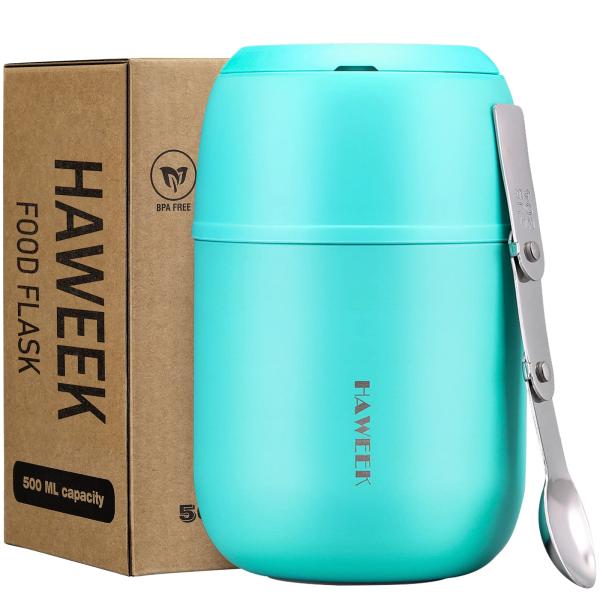 商品名:  HAWEEK Insulated Food Container, 17 oz Soup Thermo for Hot Food, Stainless Steel Vacuum Lunch Box with Folding Spo...