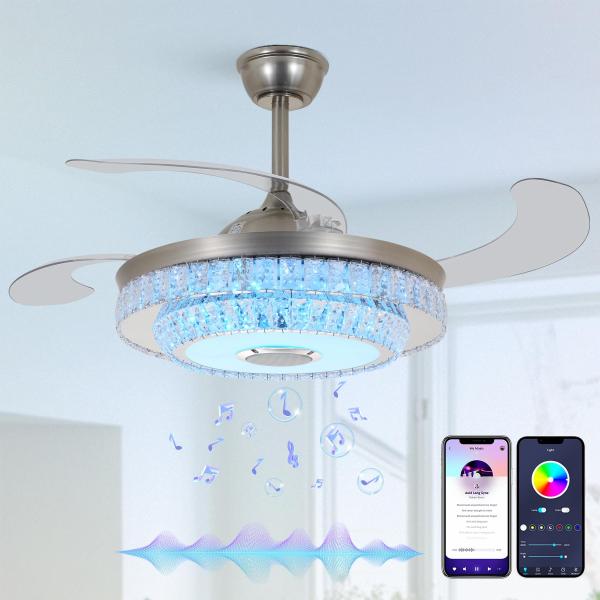 商品名:  MORE CHANGE 42'' Crystal Ceiling Fan with Light and Bluetooth Speaker, Chandelier Ceiling Fan and Remote, 7 Color ...