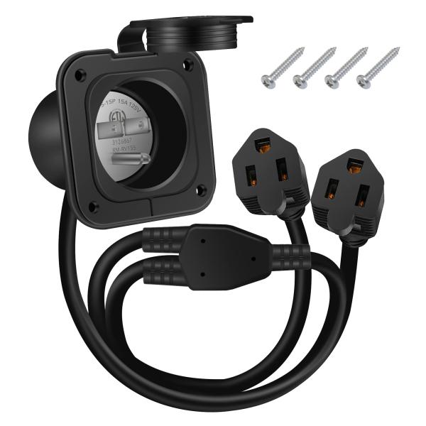 商品名:  Gerguirry 15 Amp RV Shore Power Inlet, NEMA 5-15P 125V AC Flanged Plug with Dual 18” Extension Cord, Weatherproof ...