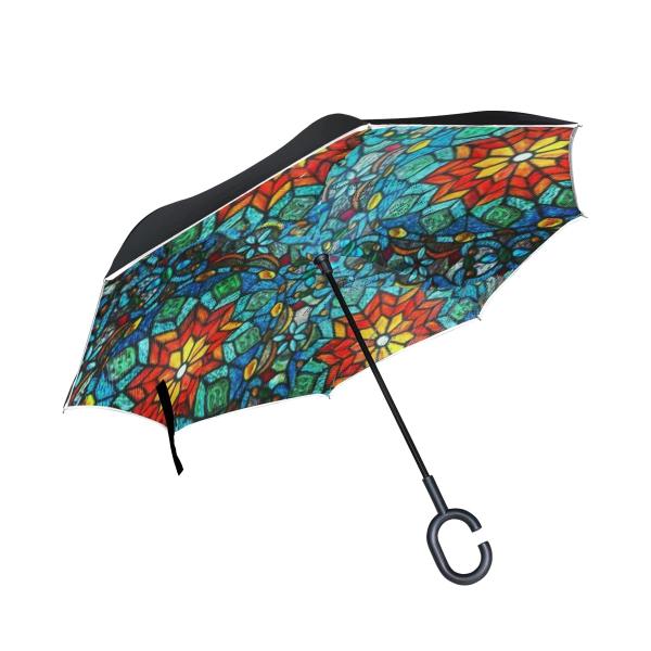 商品名:  hengpai Colorful Stained Glass Reverse Inverted Inside Out Umbrella Cars Unigue Windproof UV Proof Double Layer fo...
