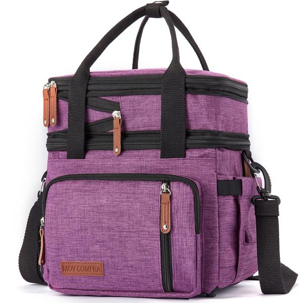 商品名: MOV COMPRA Movcompra ランチバッグ レディース 断熱ランチボックス 仕事用 パープル 拡張可能 大型ランチバッグ 漏れ防止 ダブルデッキランチボックス クーラーバッグ MOV COMPRA Purple Lun...