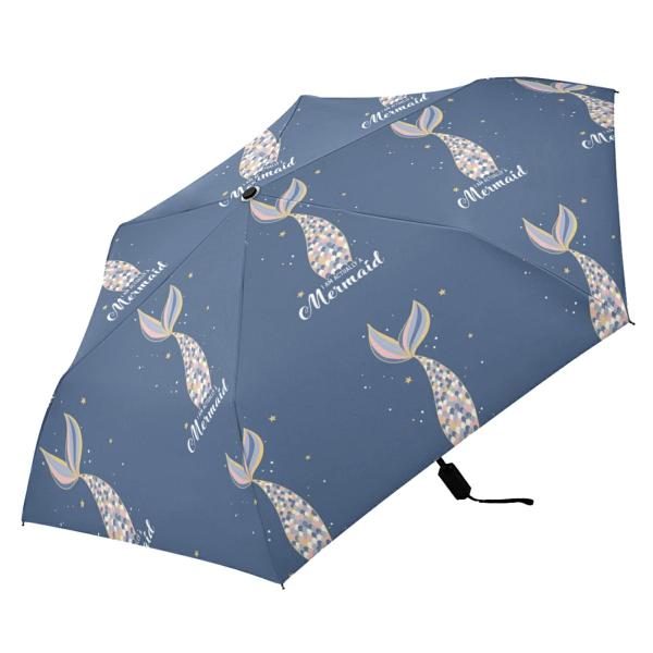 商品名:  Oyihfvs Colorful Mermaid Fish Tail with Gold Sparkle Scales on Navy Blue Parasol Folding Umbrella, Reinforced Wind...