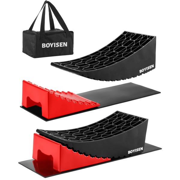 商品名: BOYISEN キャンパーレベラー 2パック - RVレベリングブロックランプキット デュアルアクスル対応 最大35ポンド RVレベラー 2レベラー付き 2段階チョック 滑り止めマット2枚 キャリーバッグ より速く簡単にレベリング...