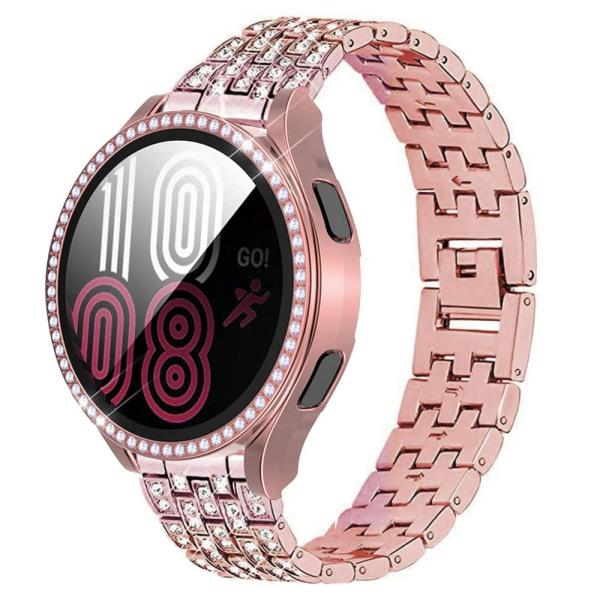 商品名: SPINYE バンド Samsung Galaxy Watch 4 40mm / 44mm ジュエリーラインストーンダイヤモンドメタルブレスレット + 保護ケース 強化ガラススクリーンプロテクター付き 男女兼用 (ローズピンク) ...