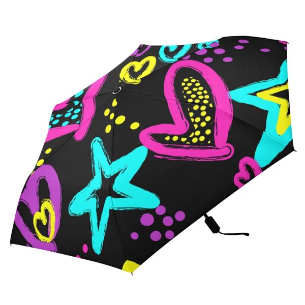 商品名:  Oyihfvs Colorful Hearts and Stars with Dots on Dark Background Parasol Folding Umbrella, Reinforced Windproof Wate...