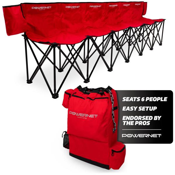 商品名: PowerNet 6人乗り チームベンチ キャリーバッグ付き ウルトラポータブル チームに最適 サッカー バスケットボール フットボール PowerNet 6 Seater Team Bench Folding Chair, Po...