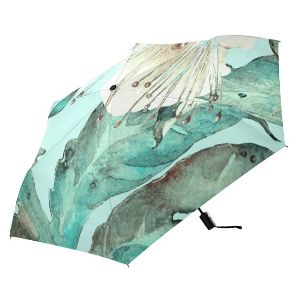 商品名:  Oyihfvs Tropical Hawaii Turquoise Leaves with White Flower Texture Automatic Windproof Waterproof Umbrella, Foldin...