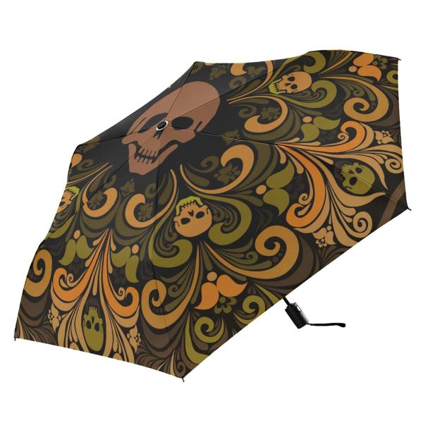 商品名:  Vintage Russian National Flower Ornament and Skull Automatic Lightweight Folding Umbrella, Auto Open/Close Portabl...