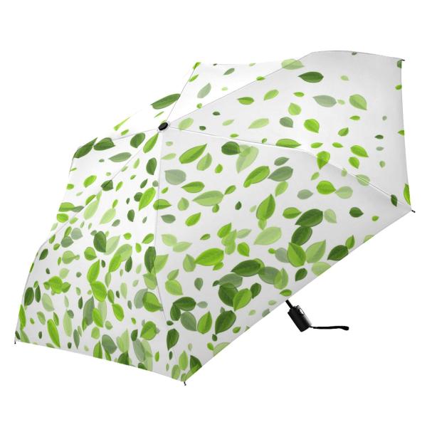 商品名:  Mint Leaf Tea Leaves Falling Green Leaves Swamp Leaves on White Automatic Lightweight Folding Umbrella, Auto Open/...
