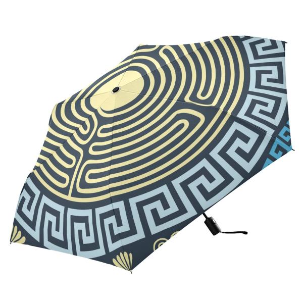 商品名:  Traditional Golden and Blue Greek Ornament Labyrinth Floral Pattern Automatic Lightweight Folding Umbrella, Auto O...
