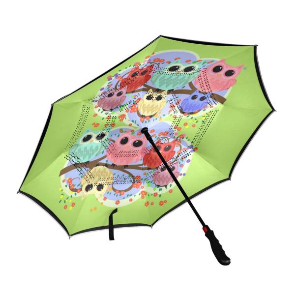 商品名:  Oyihfvs Colorful Happy Family of Owls on Flowering Tree Branches Automatic Double Layer Inverted Umbrella, Auto Op...