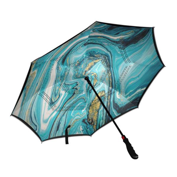 商品名:  Natural Luxury Teal Turquoise Marble with Golden Powder Oriental Art Automatic Double Layer Inverted Umbrella, Aut...