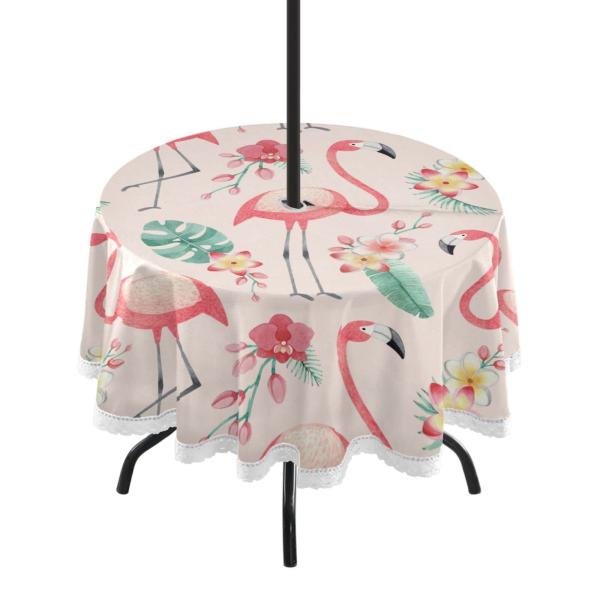 商品名:  xigua Flamingos and Tropical Flowers Round Outdoor Tablecloth with Umbrella Hole,Water Proof Zippered Patio Table ...