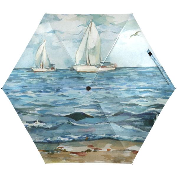 商品名:  Oyihfvs Two Watercolor Sailing Yachts Drifting in The Quiet Blue Sea Parasol Folding Umbrella, Reinforced Windproo...