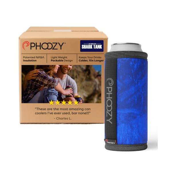 商品名: PHOOZY 断熱缶クーラー スリムな12オンス缶用 - 特許取得済みのNASA断熱材が飲み物を10倍長く冷たく保ちます (重さは2オンス未満) - 飲み物を冷たく保ち、手を暖かく保ちます - ブルー PHOOZY Insulat...