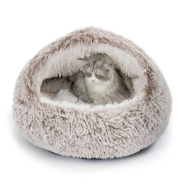 商品名:  CATISM Plush Hooded Cat Bed, Calming Nest, Self-Warming Cave, Cozy Pod for Indoor Cats or Small Dogs, Removable Wa...