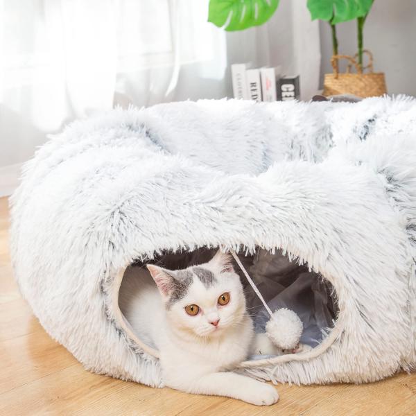 商品名: LUCKITTY 暖かいぬいぐるみ 猫 犬 トンネルベッド 洗えるクッション付き - 大きなチューブ 遊び場のおもちゃ 直径3フィート 長いクリンクル 折りたたみ式 3ウェイ 屋内 猫 キティ 子猫 子犬 ウサギ フェレット ホワ...