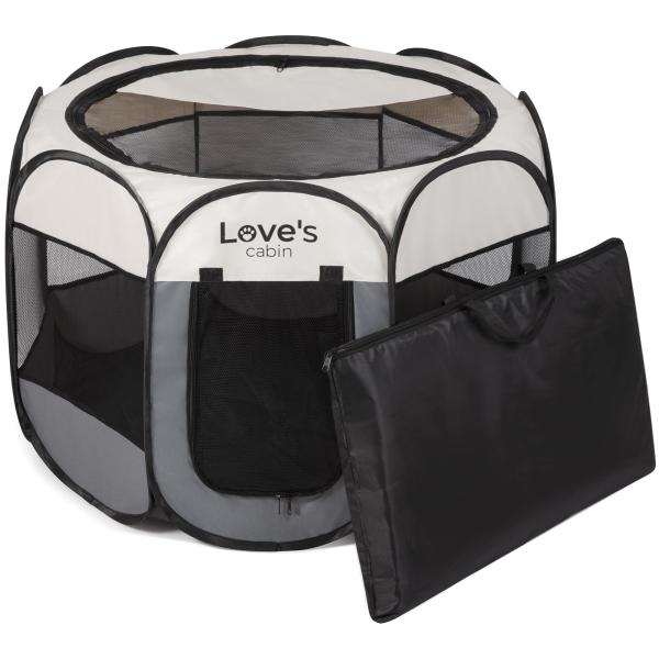 商品名: Love's cabin ペット 子犬 犬用プレイペン 小型犬用テント 木枠ケージ 屋内/屋外 ポータブルベビーサークル 犬と猫用 折りたたみ式 ポップアップ式 犬小屋 ベビーサークル キャリーケース付き 取り外し可能なジッパート...