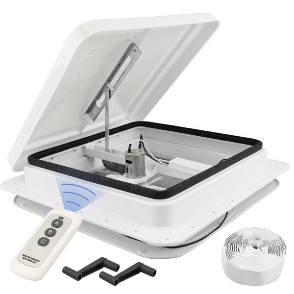 商品名: RVMATE 14インチ リモートRVルーフベントファン RV キャンピングカー/トレーラー用 リモコンリバーシブル排気RVルーフベントファン ホワイト 12V RVベントファン 6インチブレード RVMATE 14" Remot...