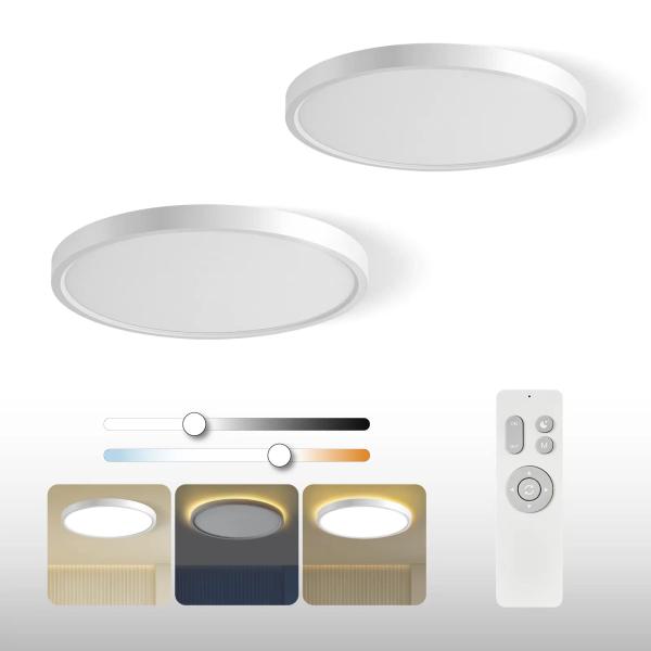 商品名:  Roomratv Flush Mount Ceiling Light Fixture 2 Pack with Remote Control, Nightlight Warm 3000K, 12inch 28W Round Mod...