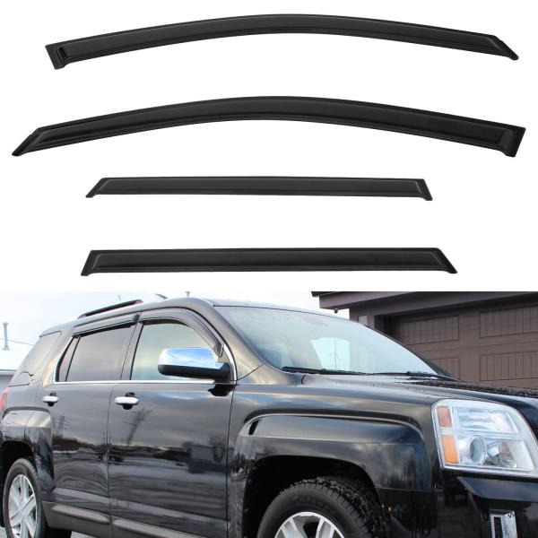 商品名:  LQQDP 4pcs Front+Rear Smoke Tint Sun/Rain Guard Outside Mount Tape-On Vent Window Visors Compatible with 10-17 Ter...