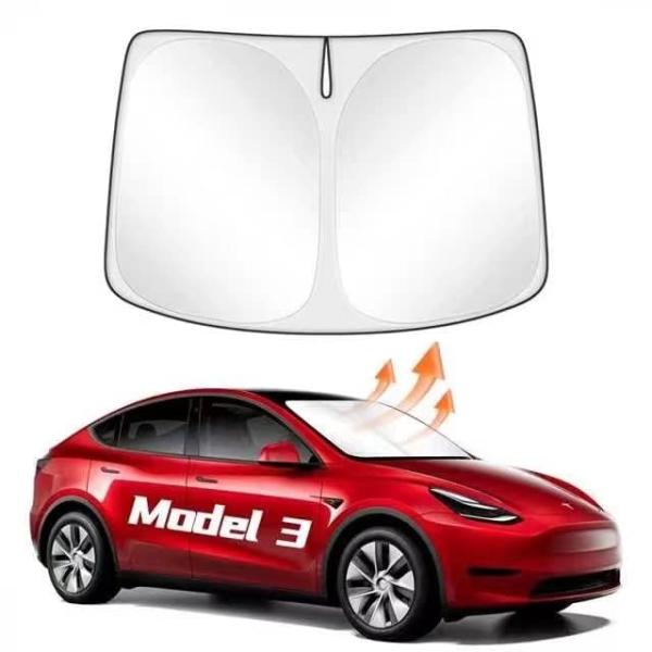 商品名: YONZEE フロントガラス サンシェード Tesla モデル3用 フロントウィンドウ ガラス サンシェード ダブルレイヤー シルバーコーティング 日焼け防止 断熱カバー 折りたたみ式フロントガラスシェード モデル3 アクセサリー...